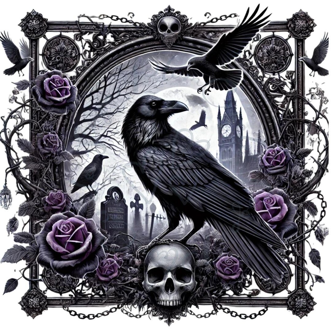 Witchy Raven Vivid PNG File Great for Tee Shirts, Mugs Sublimation, POD ...