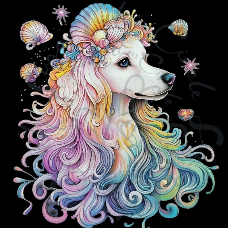 Colorful Mermaid Poodle- Vivid PNG File Great for Tee Shirts, Mugs ...