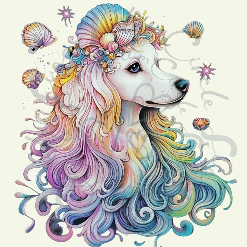 Colorful Mermaid Poodle- Vivid PNG File Great for Tee Shirts, Mugs ...