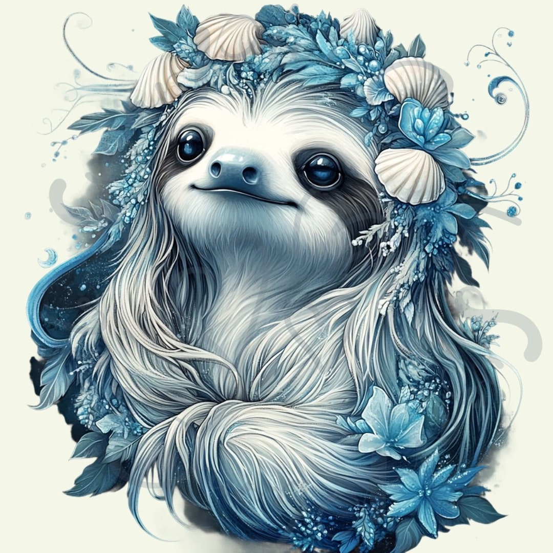 Mermaid Sloth - Vivid PNG File Great for Tee Shirts, Mugs, Sublimation ...