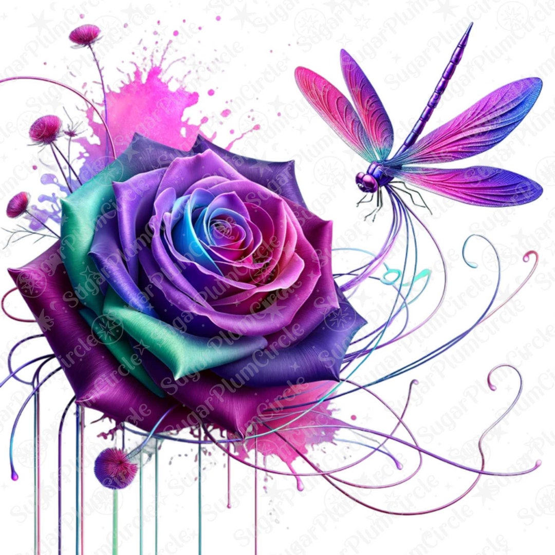 Colorful Rose Dragonfly Vivid PNG File Great for Tee Shirts, Mugs ...