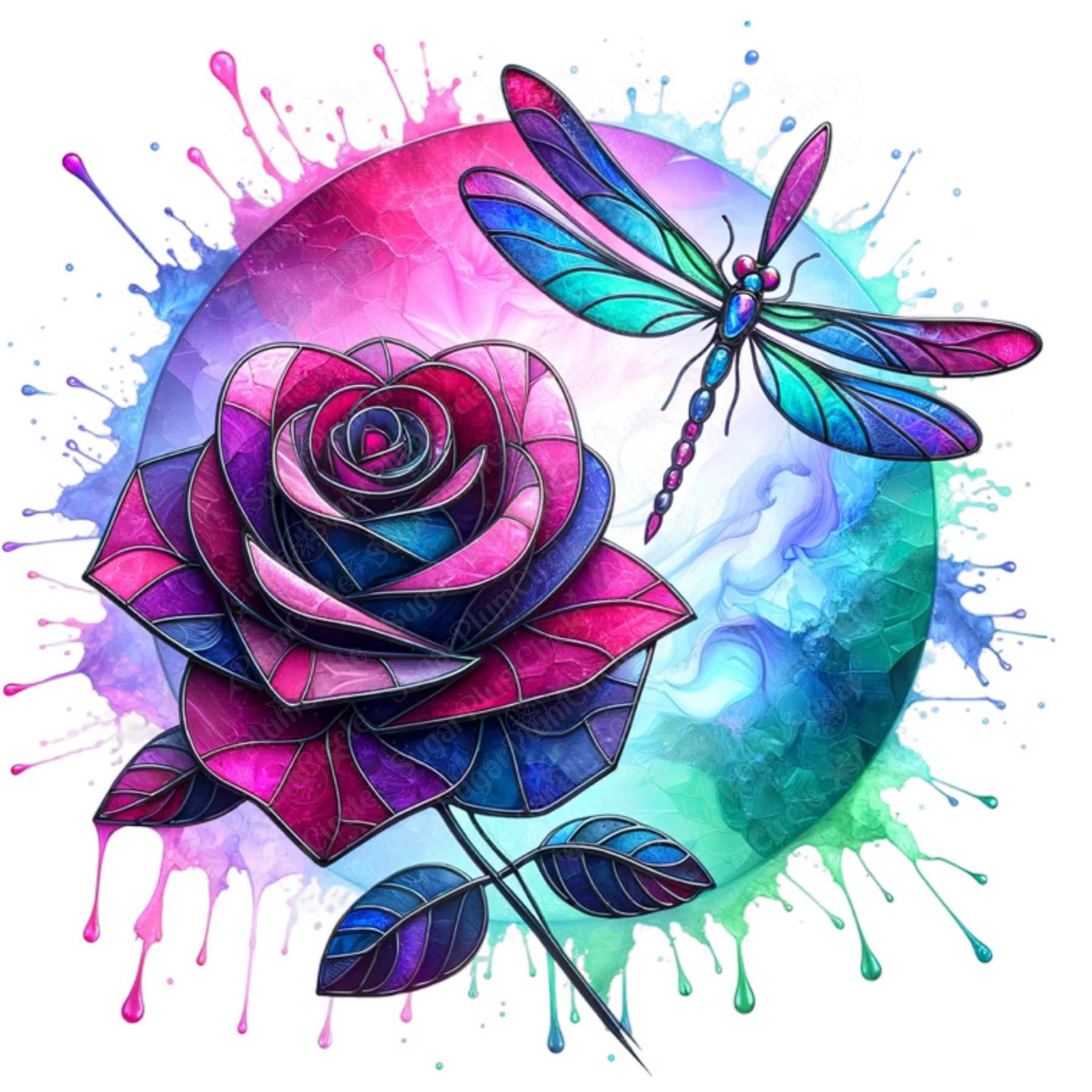 Colorful Rose Dragonfly - Vivid PNG File Great for Tee Shirts, Mugs ...