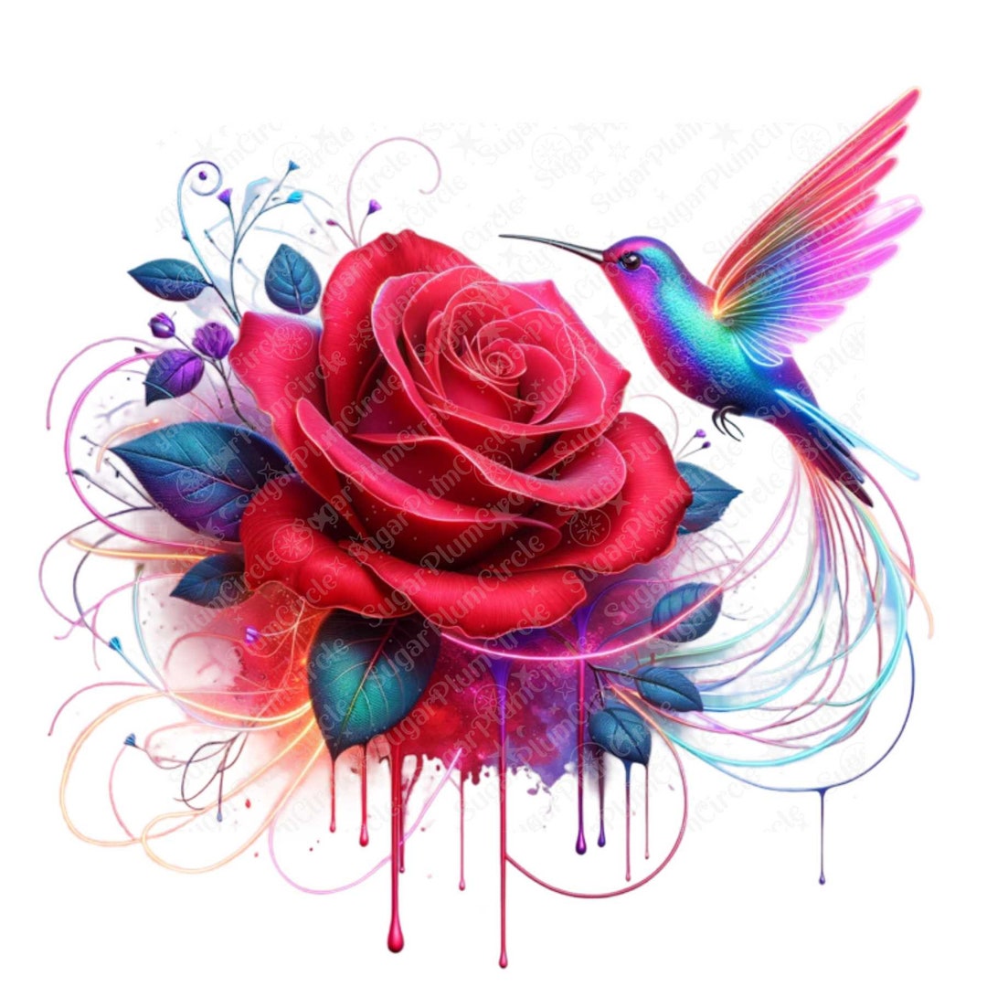Red Rose Hummingbird - Vivid PNG File Great for Tee Shirts, Mugs ...