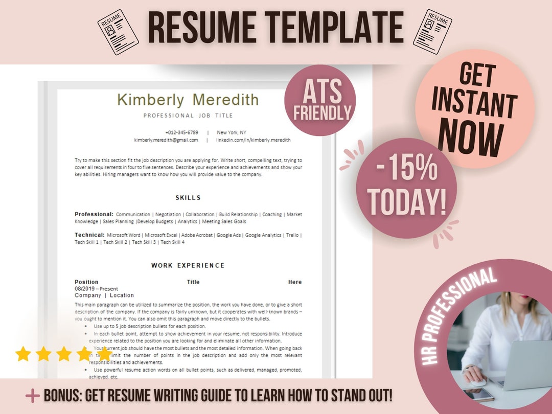 Modern, Clean One Page Resume Template CV Template Cover Letter ...