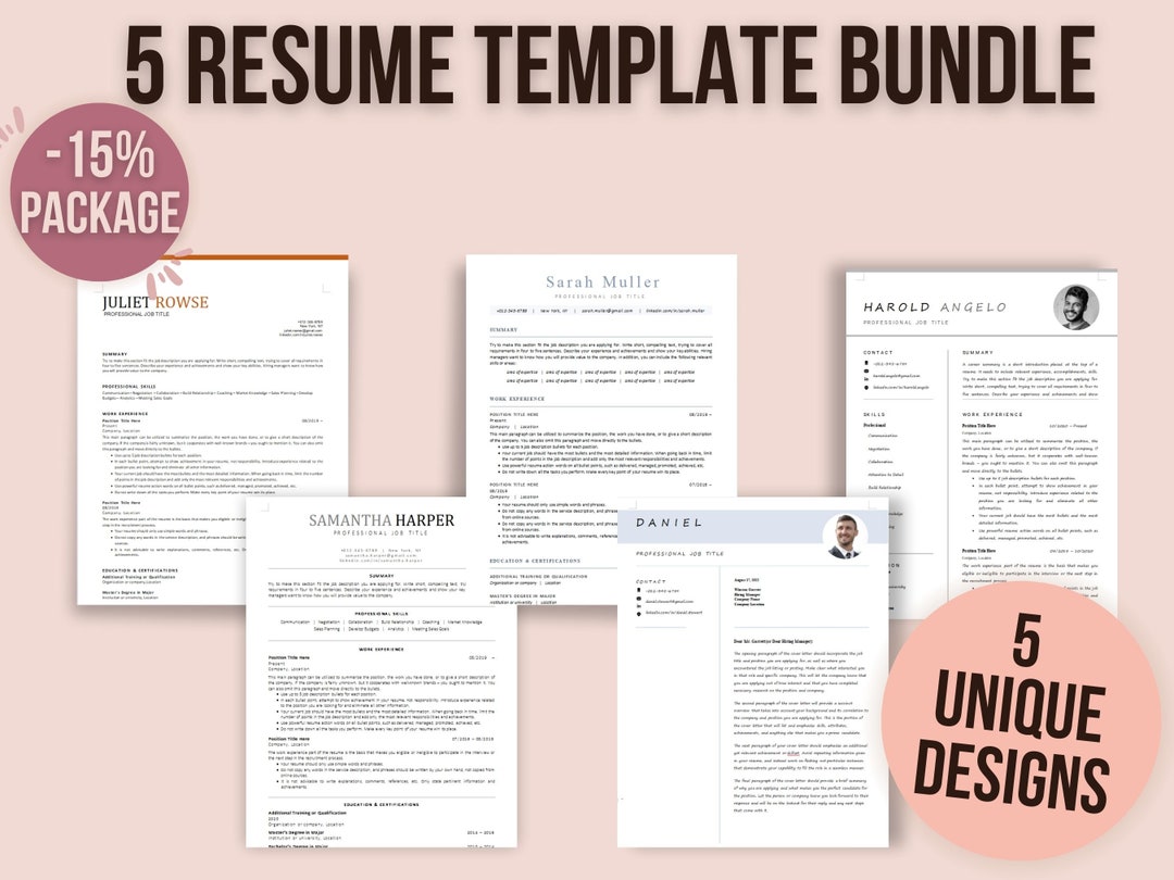Resume TEMPLATE Bundle Word. Professional Resume Bundle. - Etsy