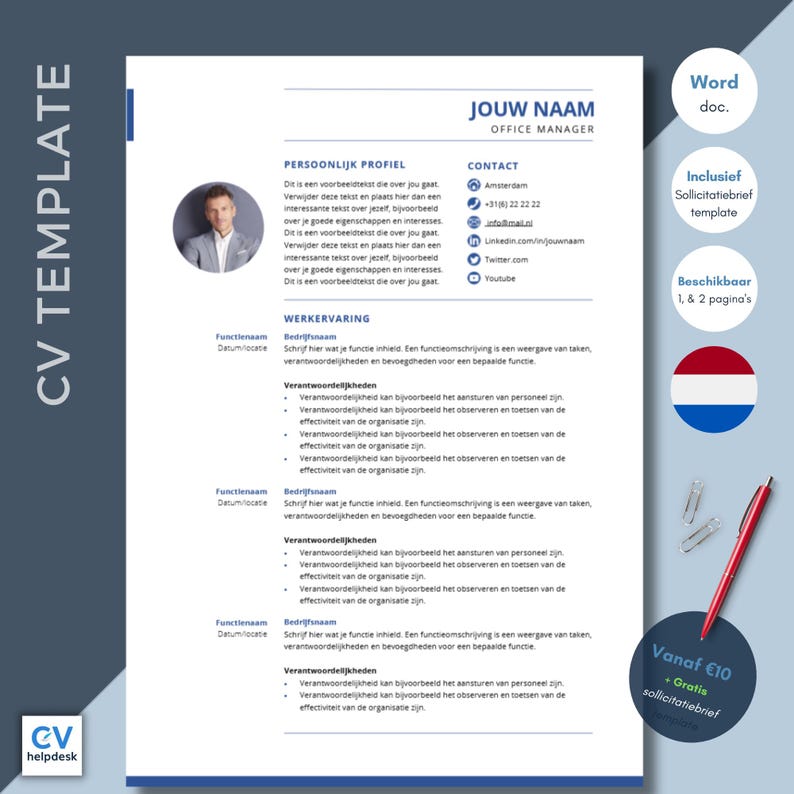 CV Template career Blue CV Template Motivation Letter Business Design ...
