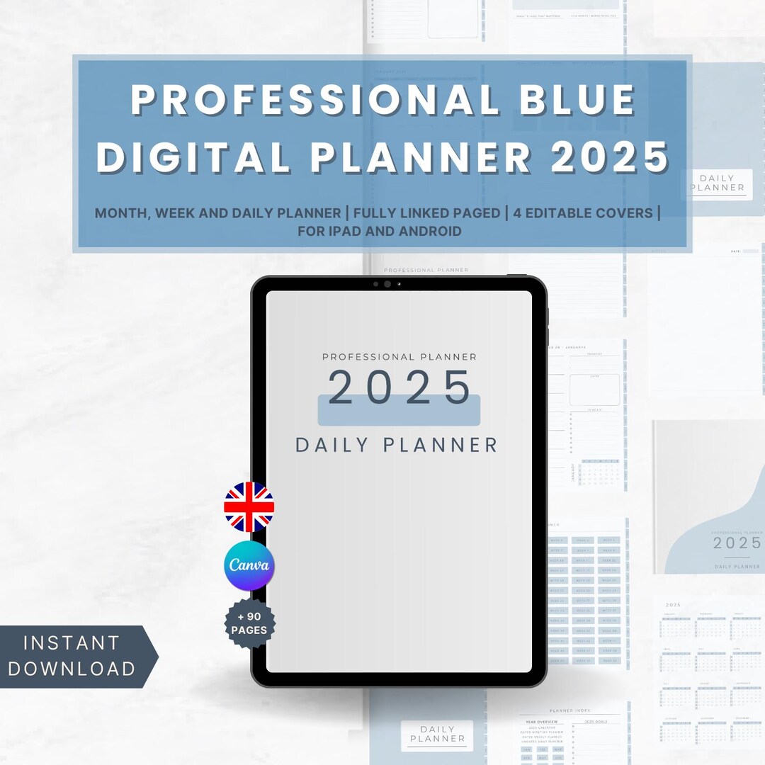 Professional Blue Digital Planner 2025 - Weekly & Daily Planner ...