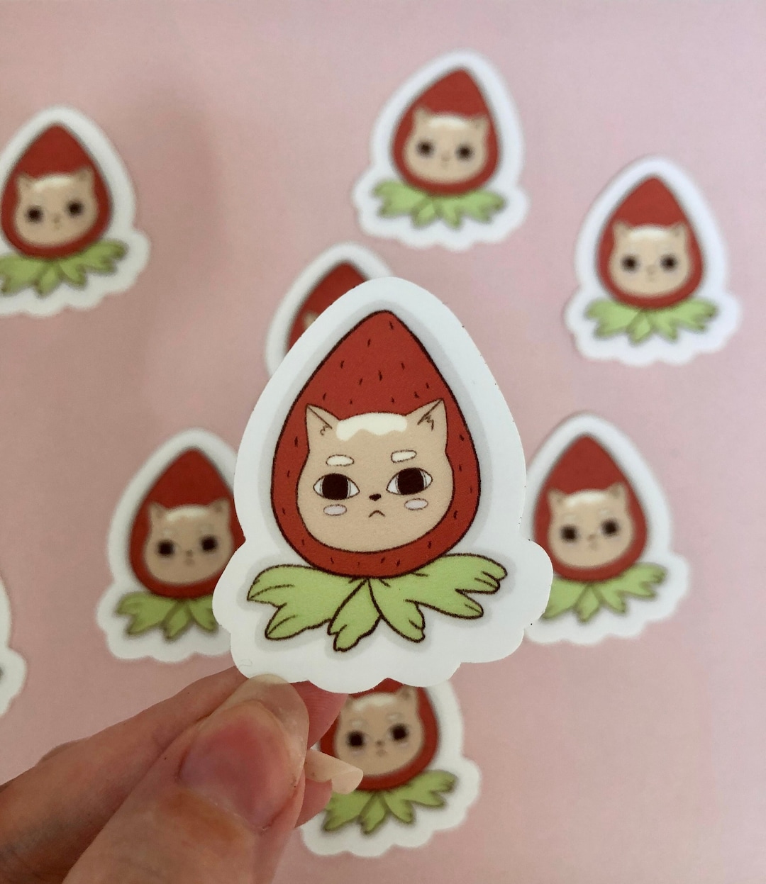 Cute Strawberry Cat Sticker | Cute Strawberry Cat Sticker - Etsy
