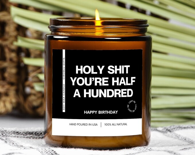 Half a Hundred, 50th Birthday Gift, Funny Candle, Best Friend Birthday ...