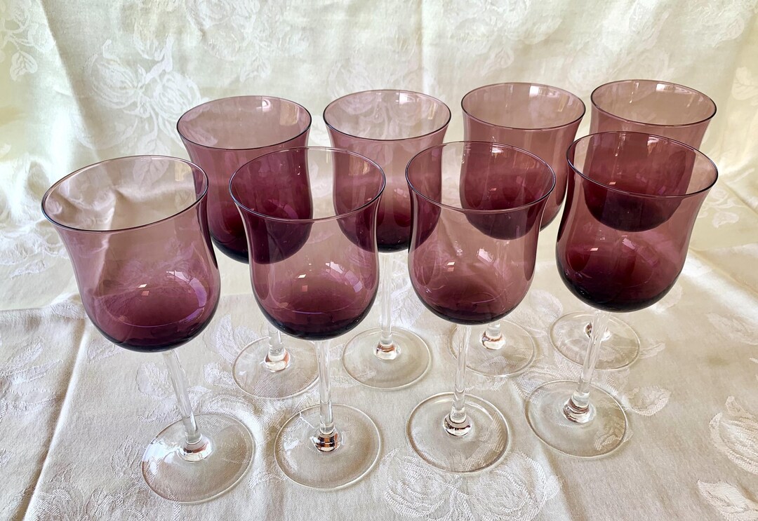Set of 8 Amethyst Colored Wine Goblets - Etsy