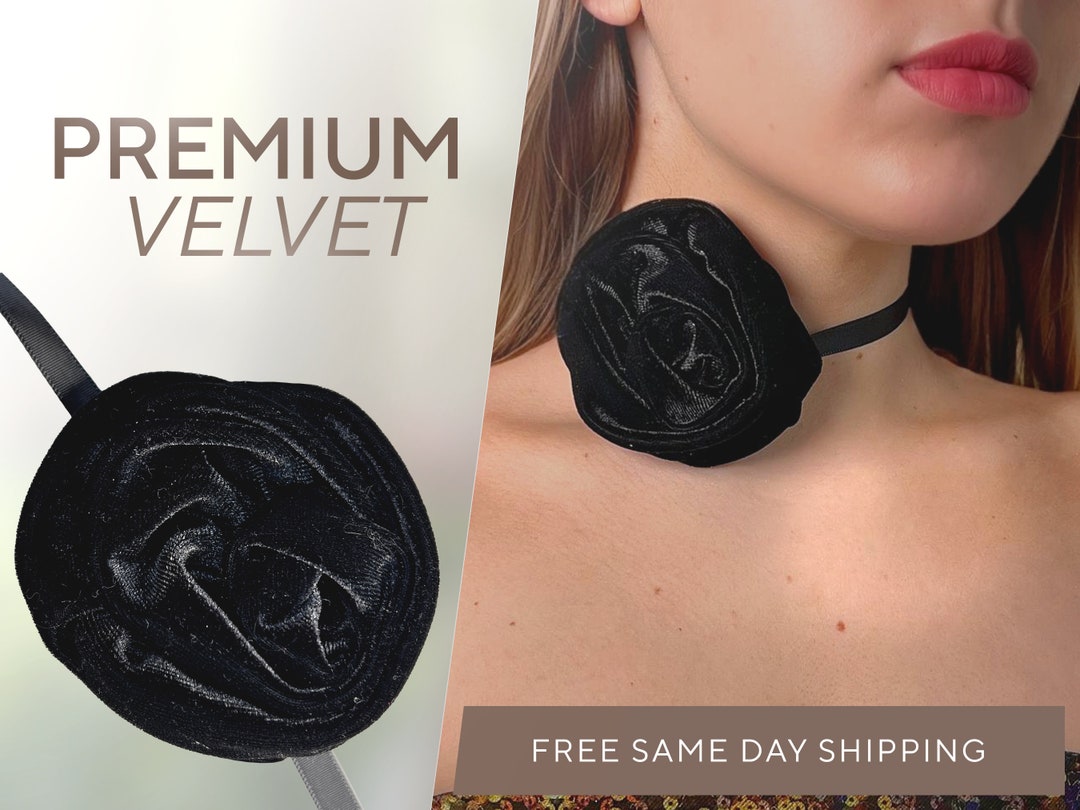 Black Velvet Rose Choker, Vintage Rose Flower Choker Necklace Handmade ...