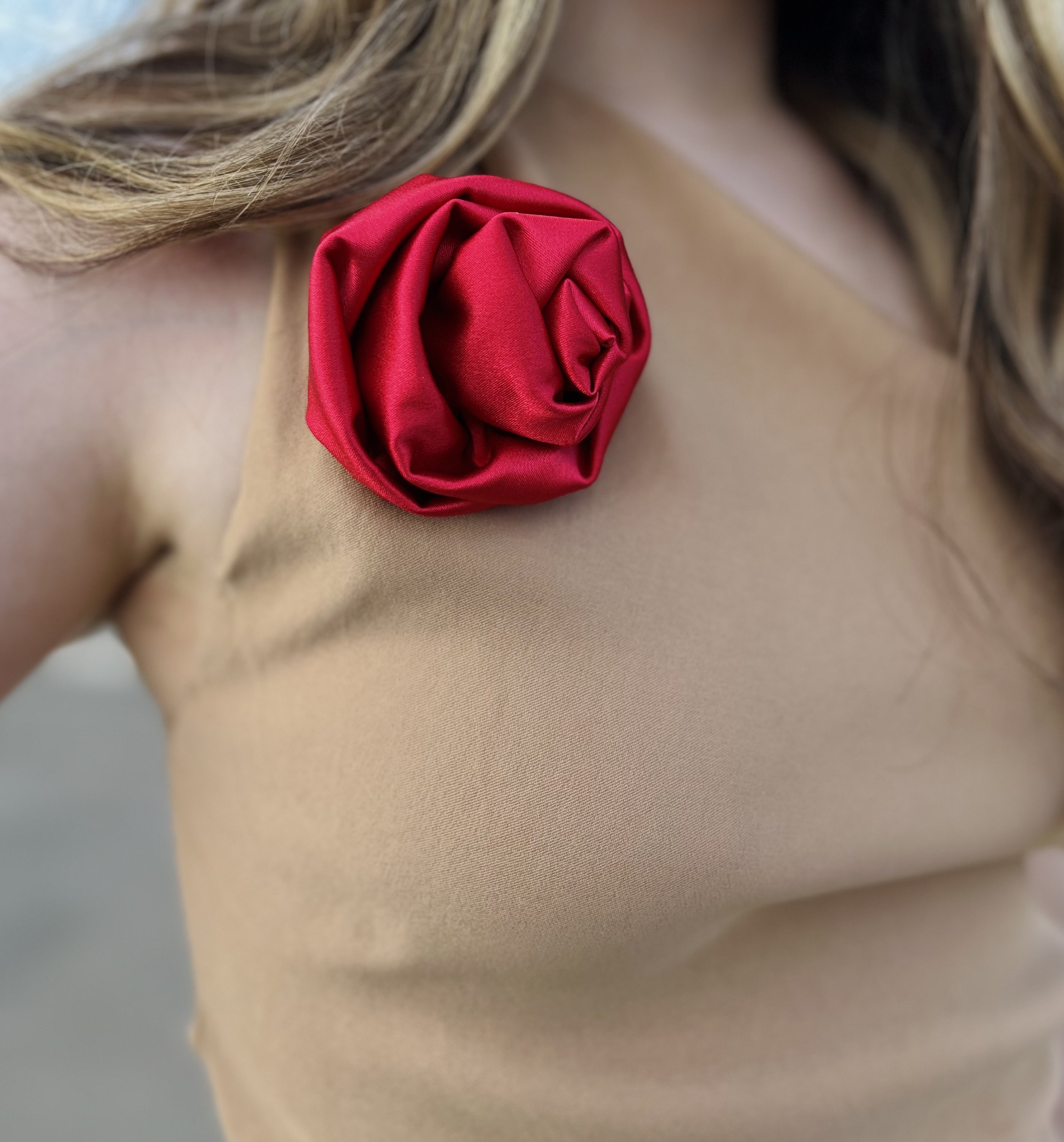 Silk Flower Brooches in Red Color, Handmade Floral Brooches, Big Flower ...