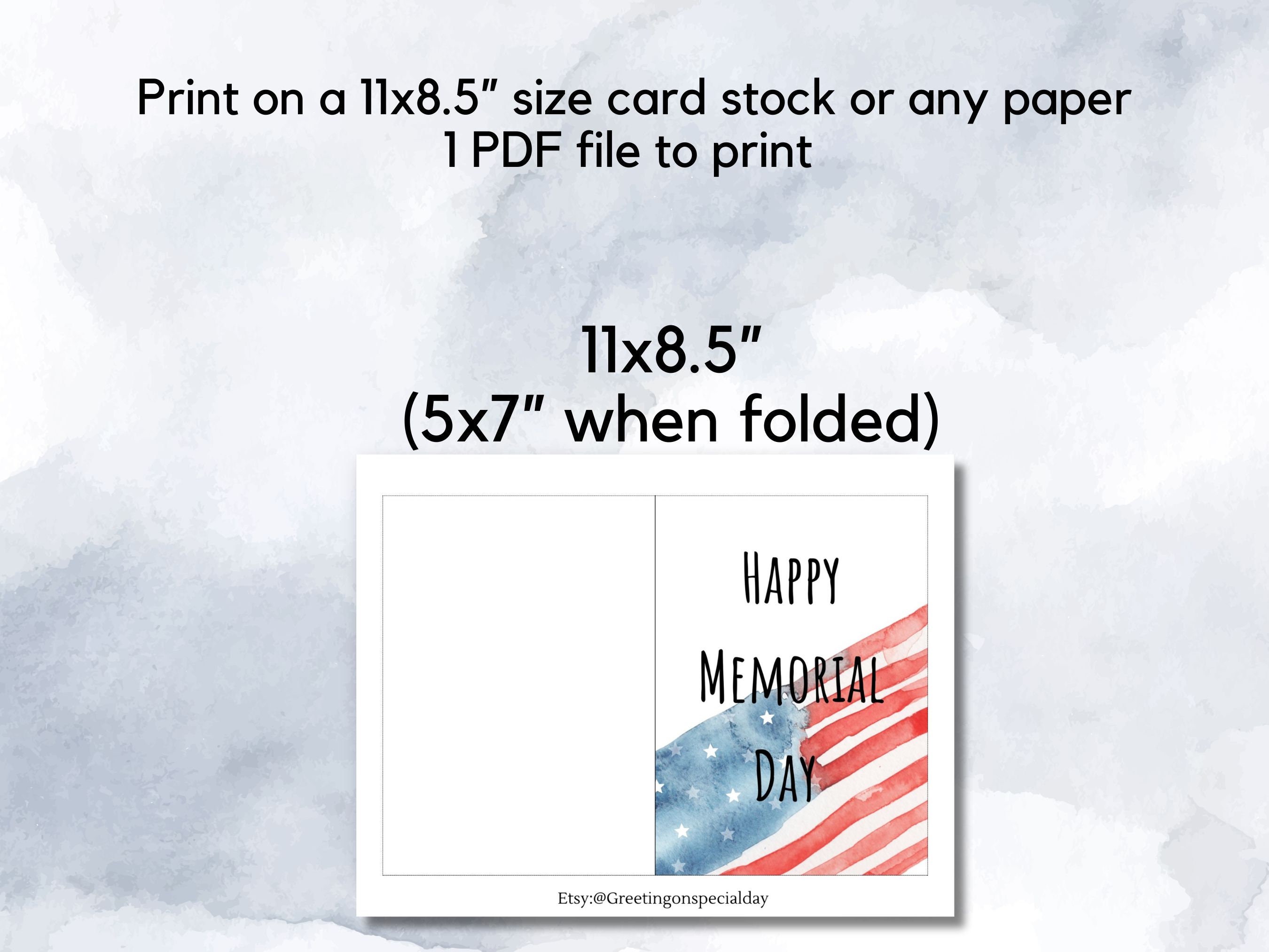 PRINTABLE Happy Memorial Day Greeting Card|digital Download Memorial ...