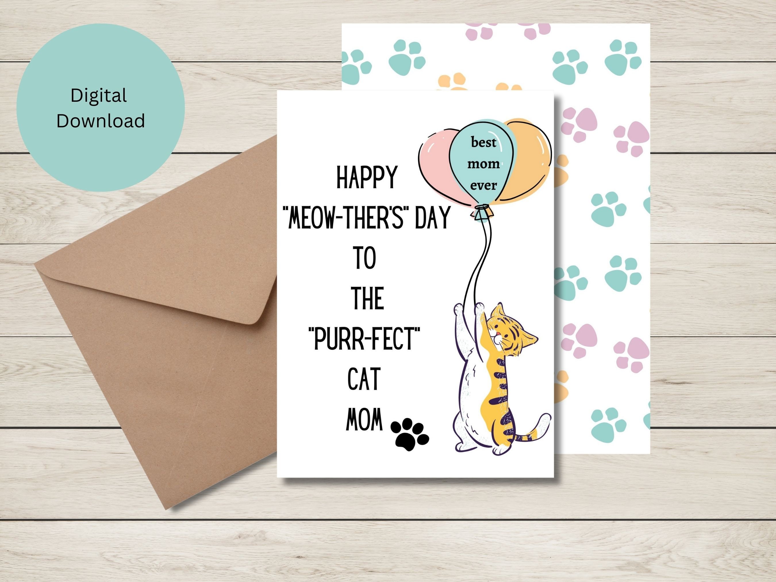 PRINTABLE Cat Mom Happy Mothers Day Greeting Card Funny Cat Mom Gift ...
