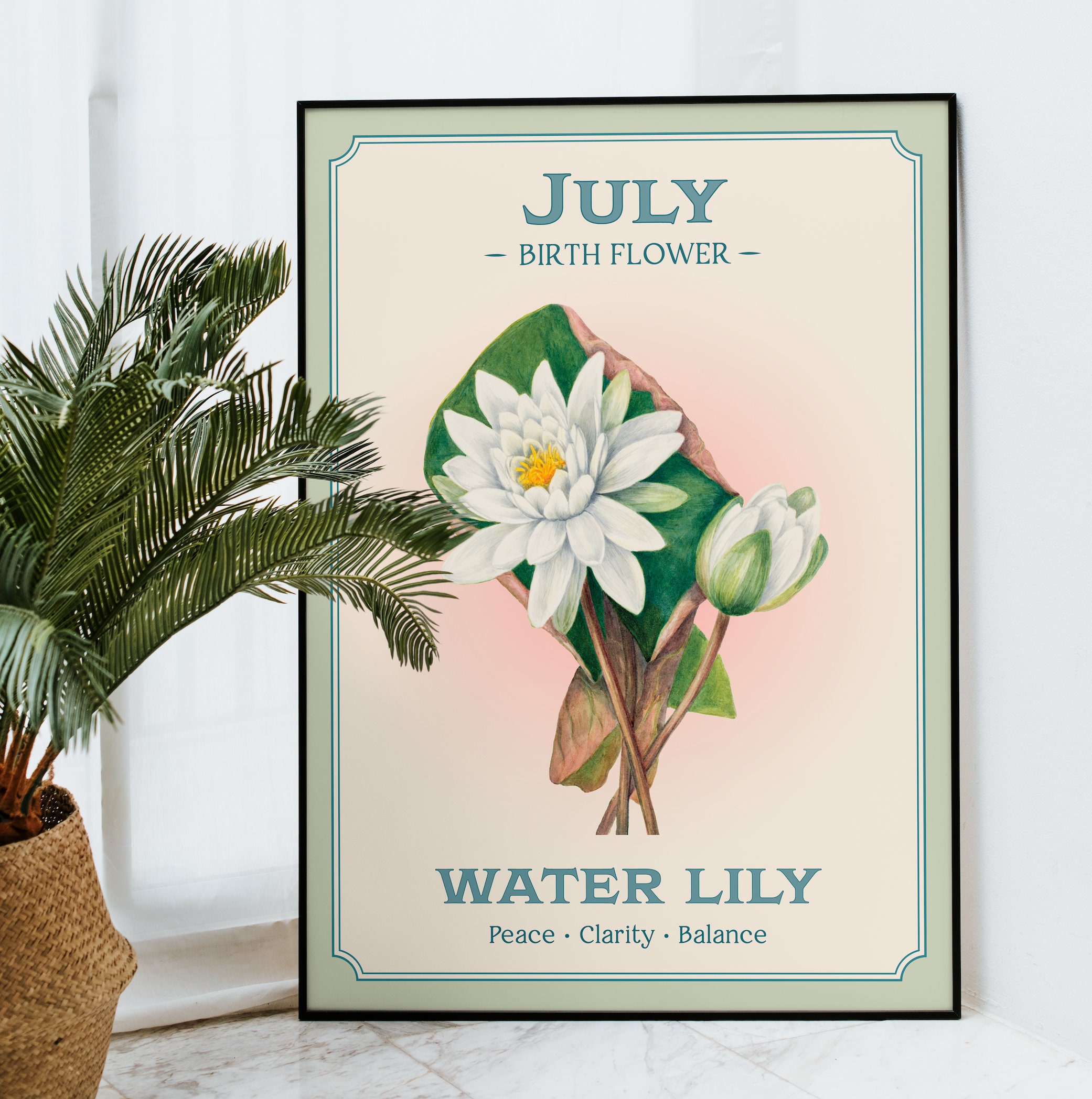 July Birth Flower Print: Water Lily Wall Art, July Birthday Gift ...