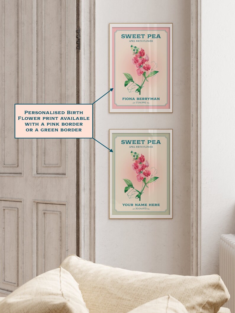 Personalised Birth Flower Print April: Sweet Pea Flower, Custom April ...