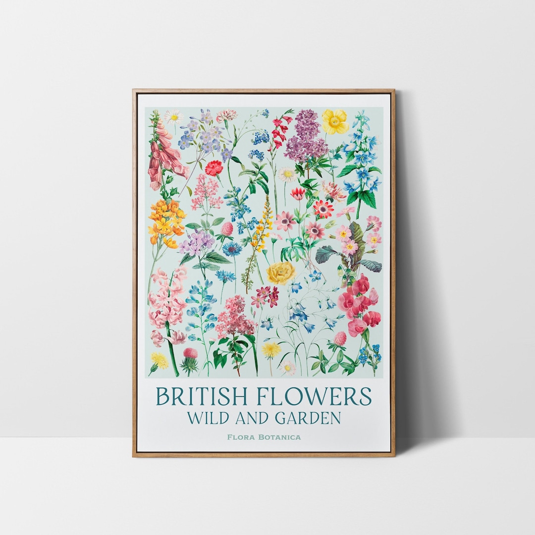 British Flowers Wall Art Print – Garden Flower Poster. Vintage ...