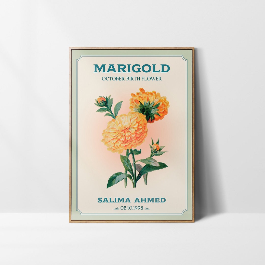 Personalised Birth Flower Print October: Marigold Flower Art - Etsy
