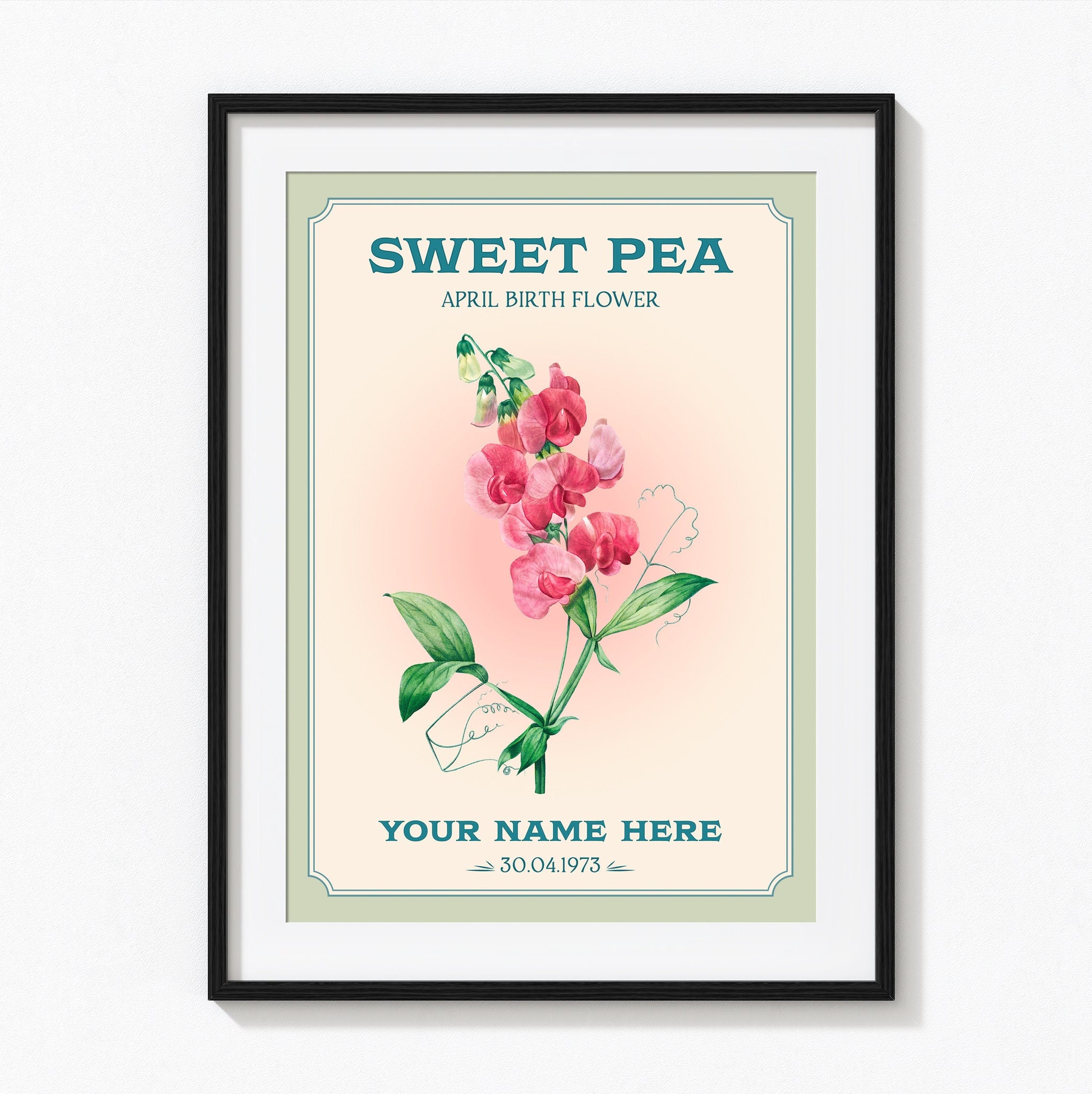 Personalised Birth Flower Print April: Sweet Pea Flower, Custom April ...