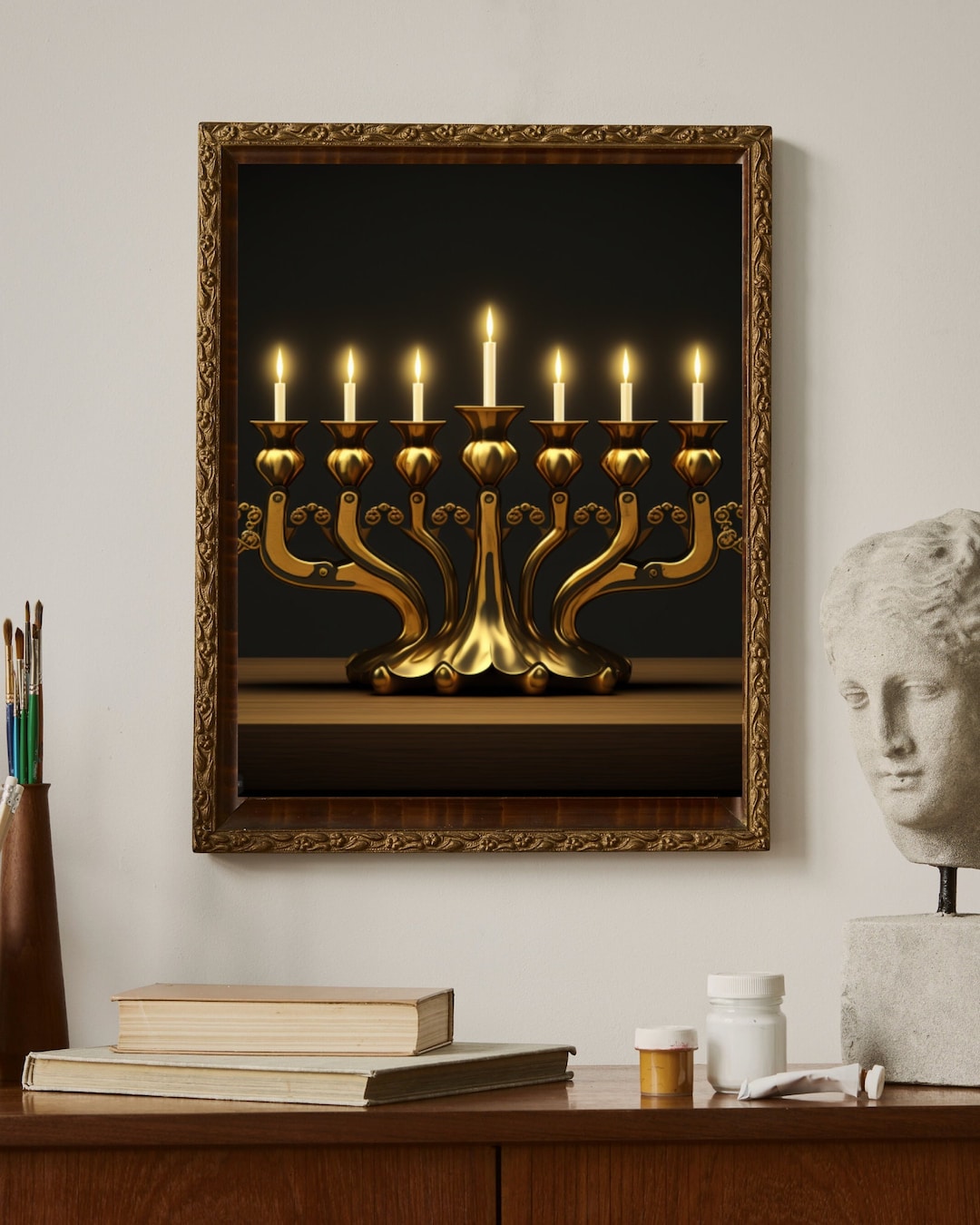 Golden Menorah Jewish Home Decor, Jewish Wall Art Judaica Digital ...