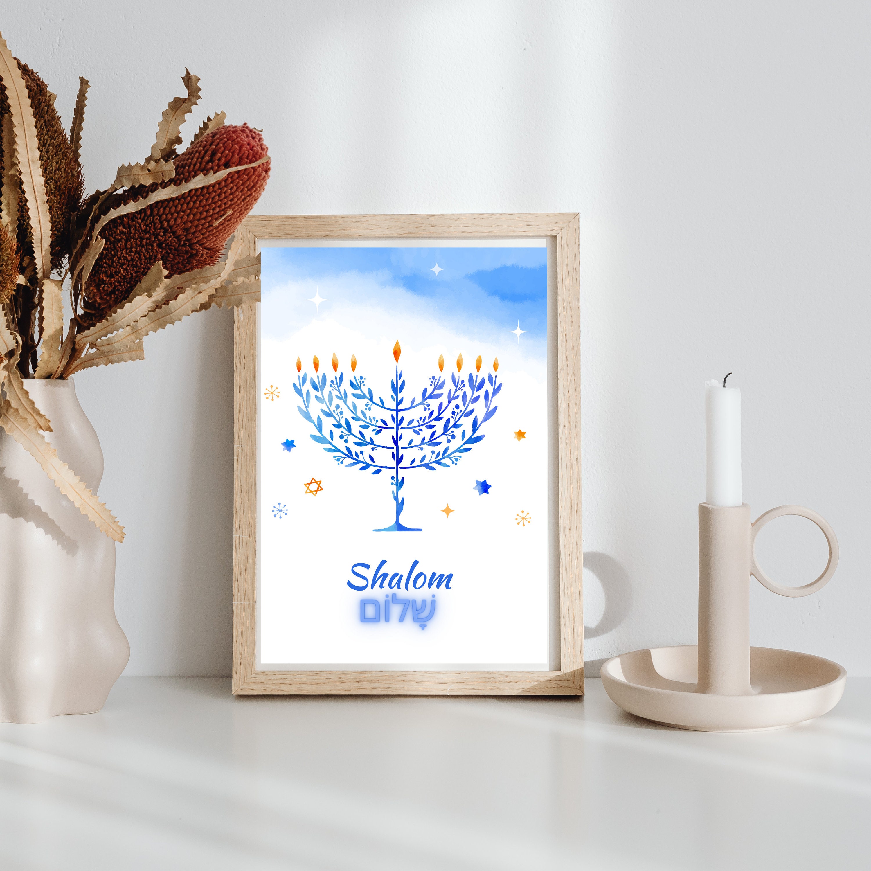 Shalom Sign Living Room Printable Art Jewish Home Decor Digital Wall ...