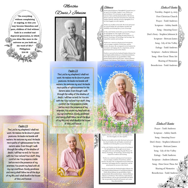 Elegant Printable Funeral Program Template - Customizable Memorial ...