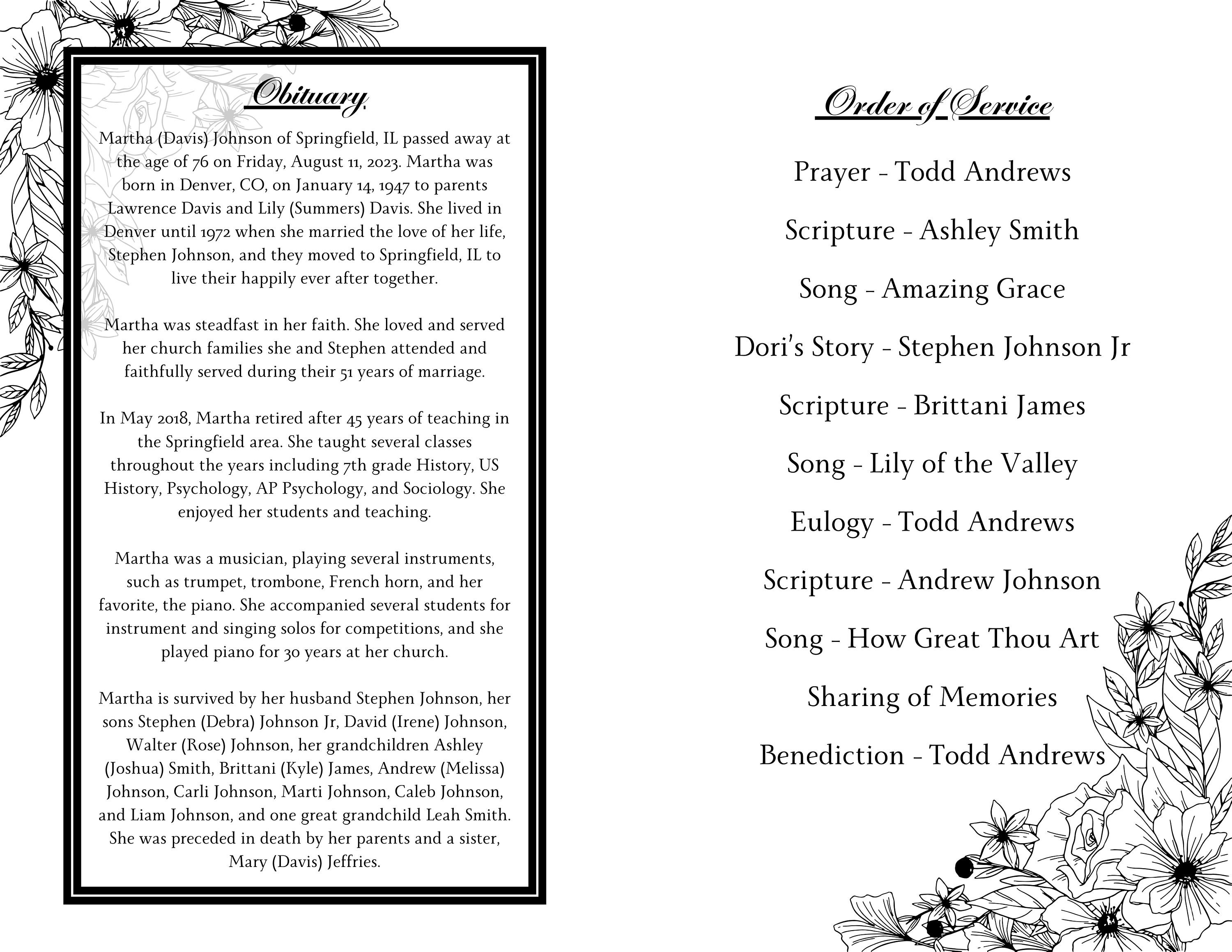 Elegant Printable Funeral Program Template - Customizable Memorial ...