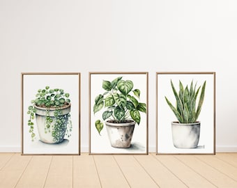 Botanical Print Set, Living Room Wall Art, Home Decor Gift, Houseplant ...