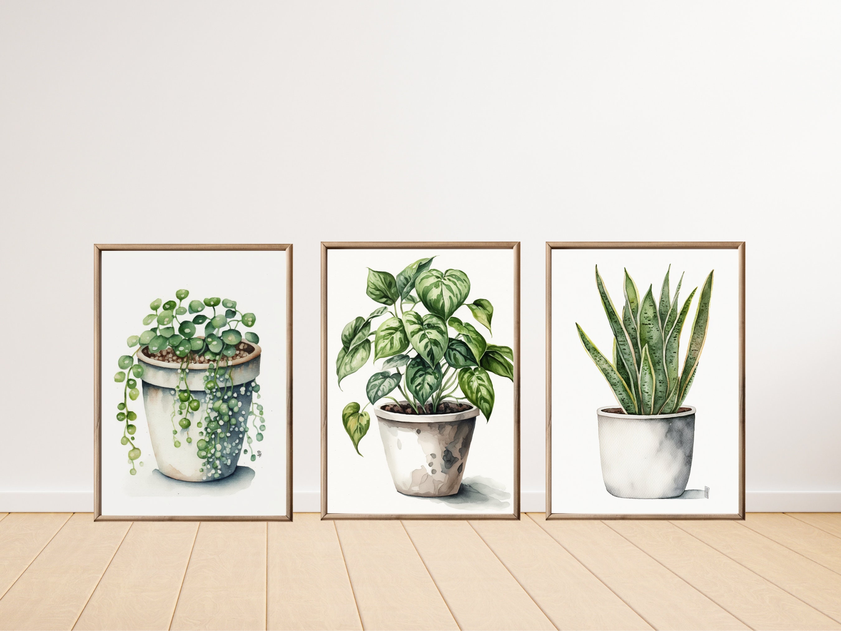 Watercolor Houseplants, Botanical Print Set, Living Room Wall Art, Leaf ...