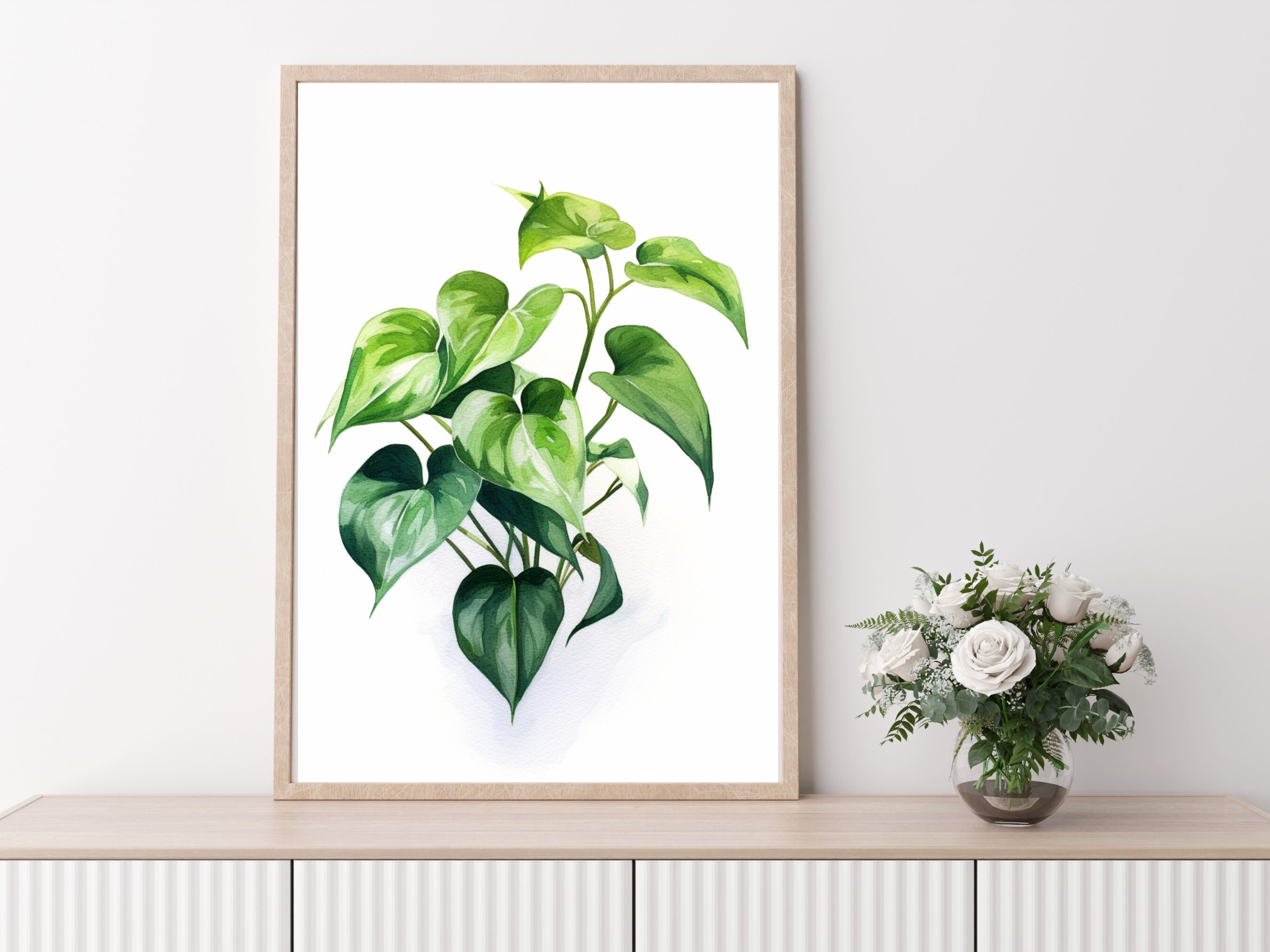 Botanical Print Set, Pothos, Minimalistic Art Print, Living Room Wall ...