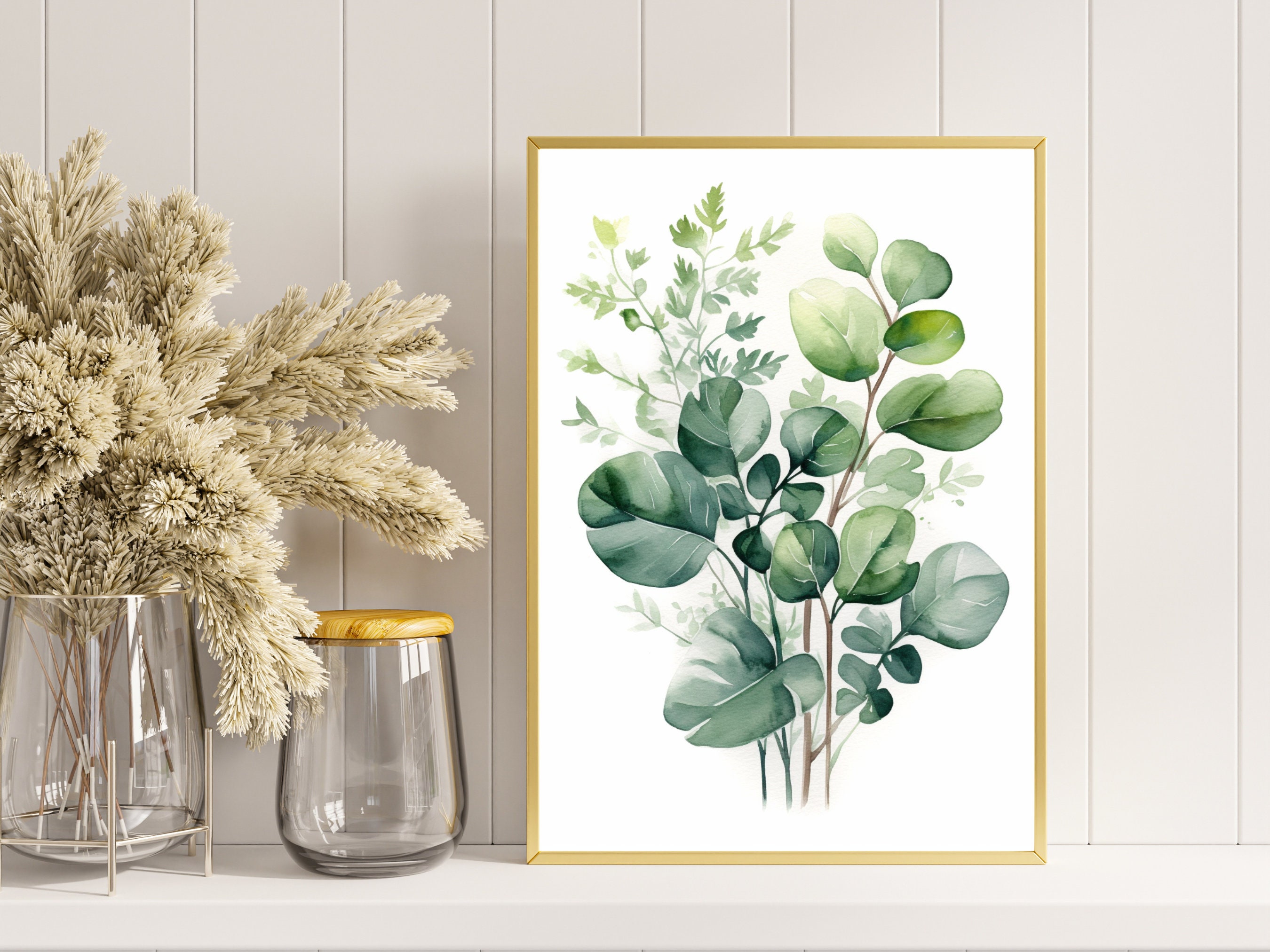 Greenery Gallery Wall Art Living Room Wall Art Watercolor Leaf Prints ...