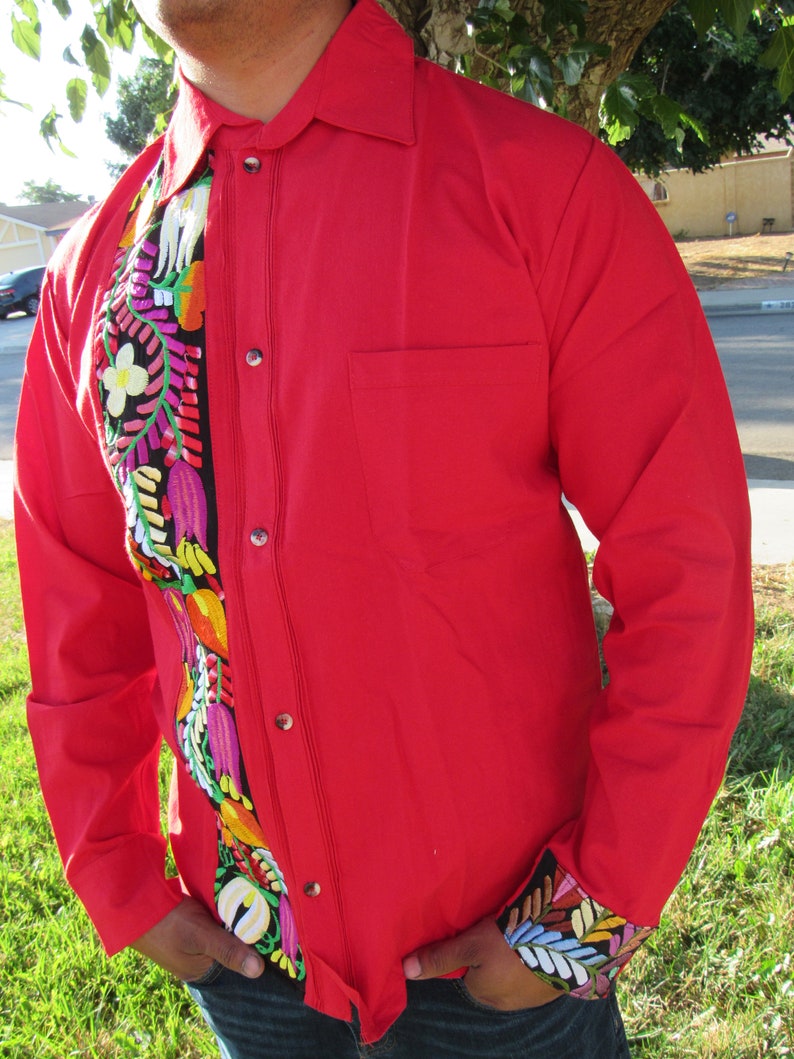 Men's Mexican Traditional Shirt. Floral Embroidered Guayabera for Men ...