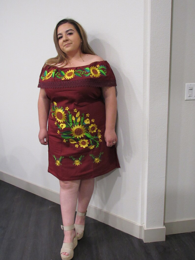Mexican Traditional Dress. Floral Embroidered Dress. Mexican Fiesta ...