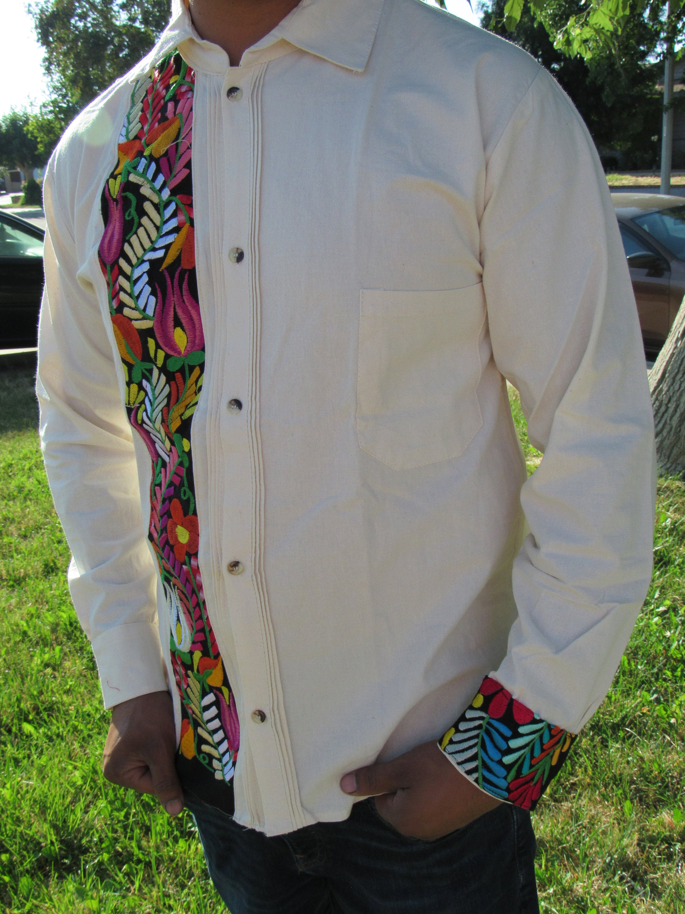 Men's Mexican Traditional Shirt. Floral Embroidered Guayabera for Men ...