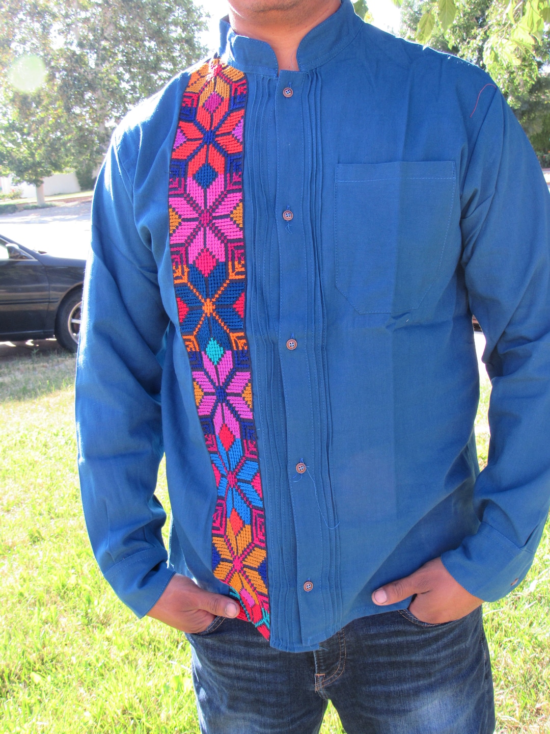 Men's Mexican Traditional Shirt. Floral Embroidered Guayabera for Men. Formal Button up Shirt ...