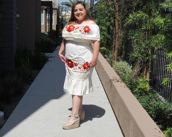 Mexican Traditional Dress. Floral Embroidered Dress. Mexican Fiesta ...