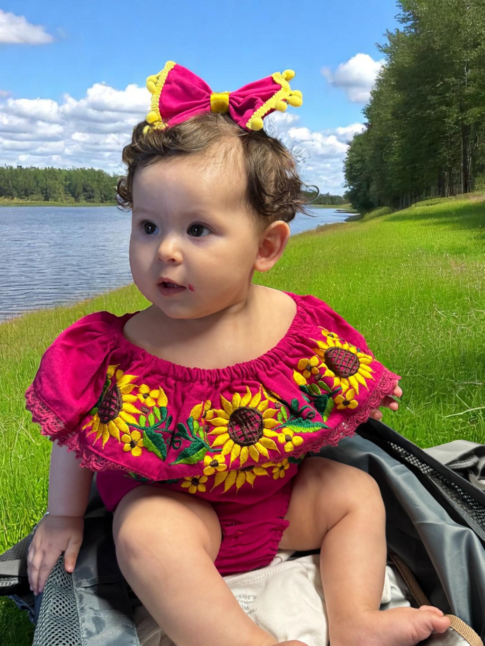 Mexican Traditional Baby Bodysuit. Sunflower Hand Embroidered Bodysuit ...