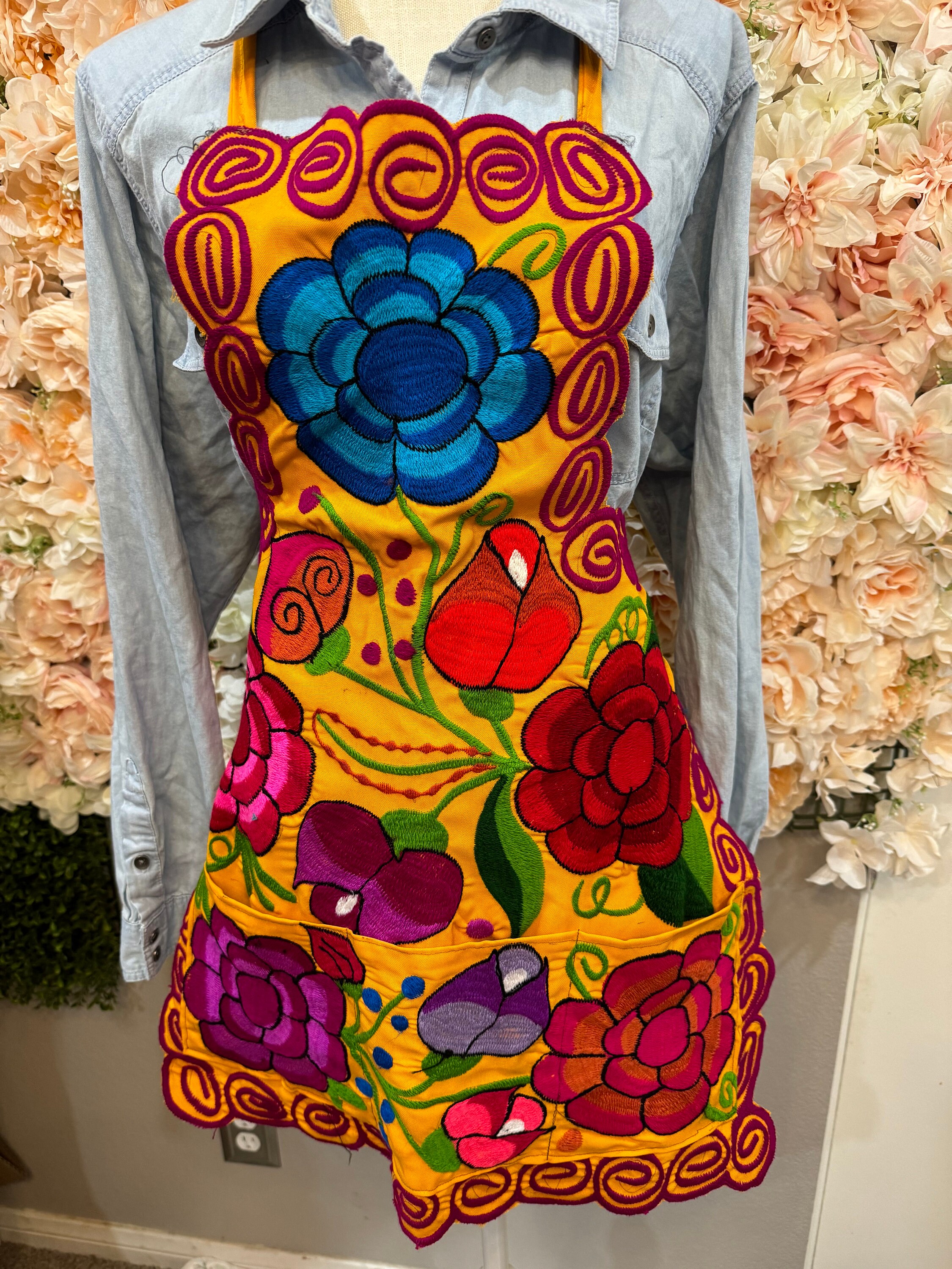 Mexican Floral Apron Handmademexican Décorhousewarminggift Apron Flower ...
