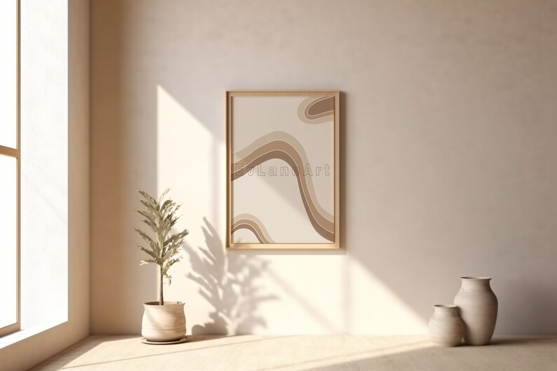 Neutral Wavy Line Wall Art, Aesthetic Room Decor, Retro Poster, Line ...