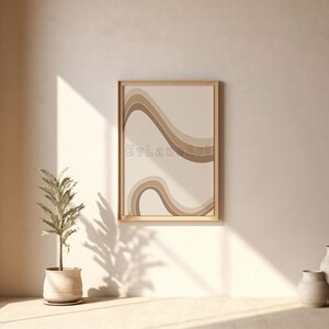 Neutral Wavy Line Wall Art, Aesthetic Room Decor, Retro Poster, Line ...