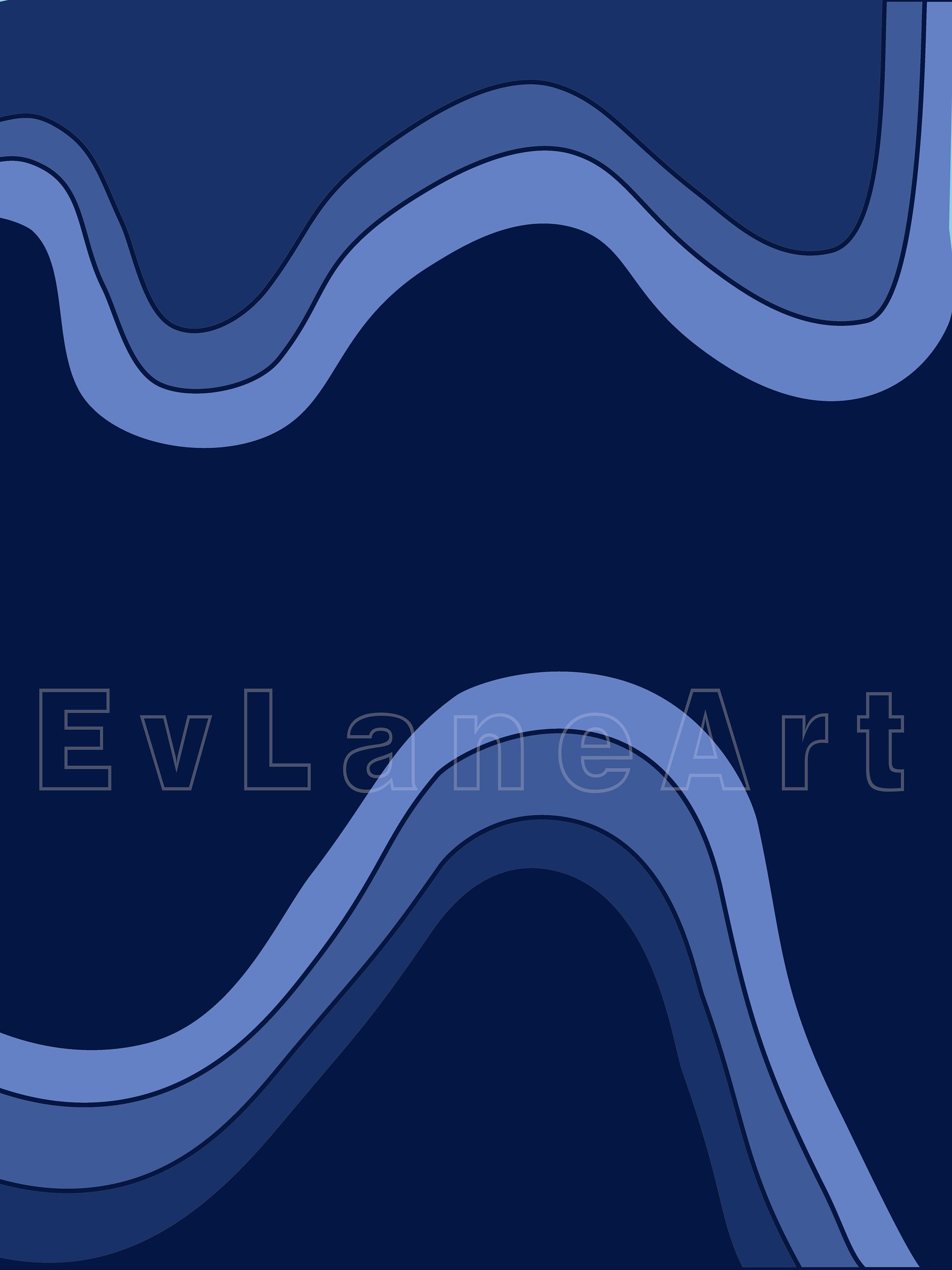 Navy Blue Wavy Wall Art, Aesthetic Room Decor, Retro Poster, Line Art ...