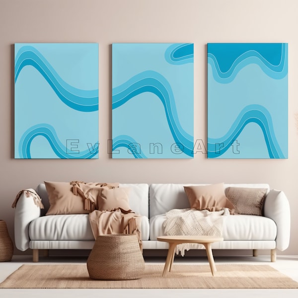Blue Wavy Wall Art - Etsy