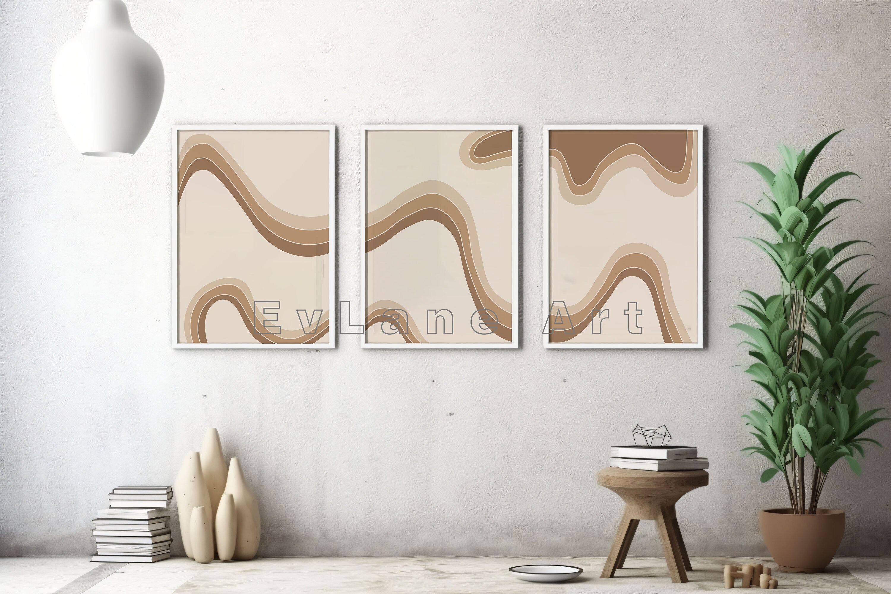 Neutral Wavy Line Wall Art, Aesthetic Room Decor, Retro Poster, Line ...