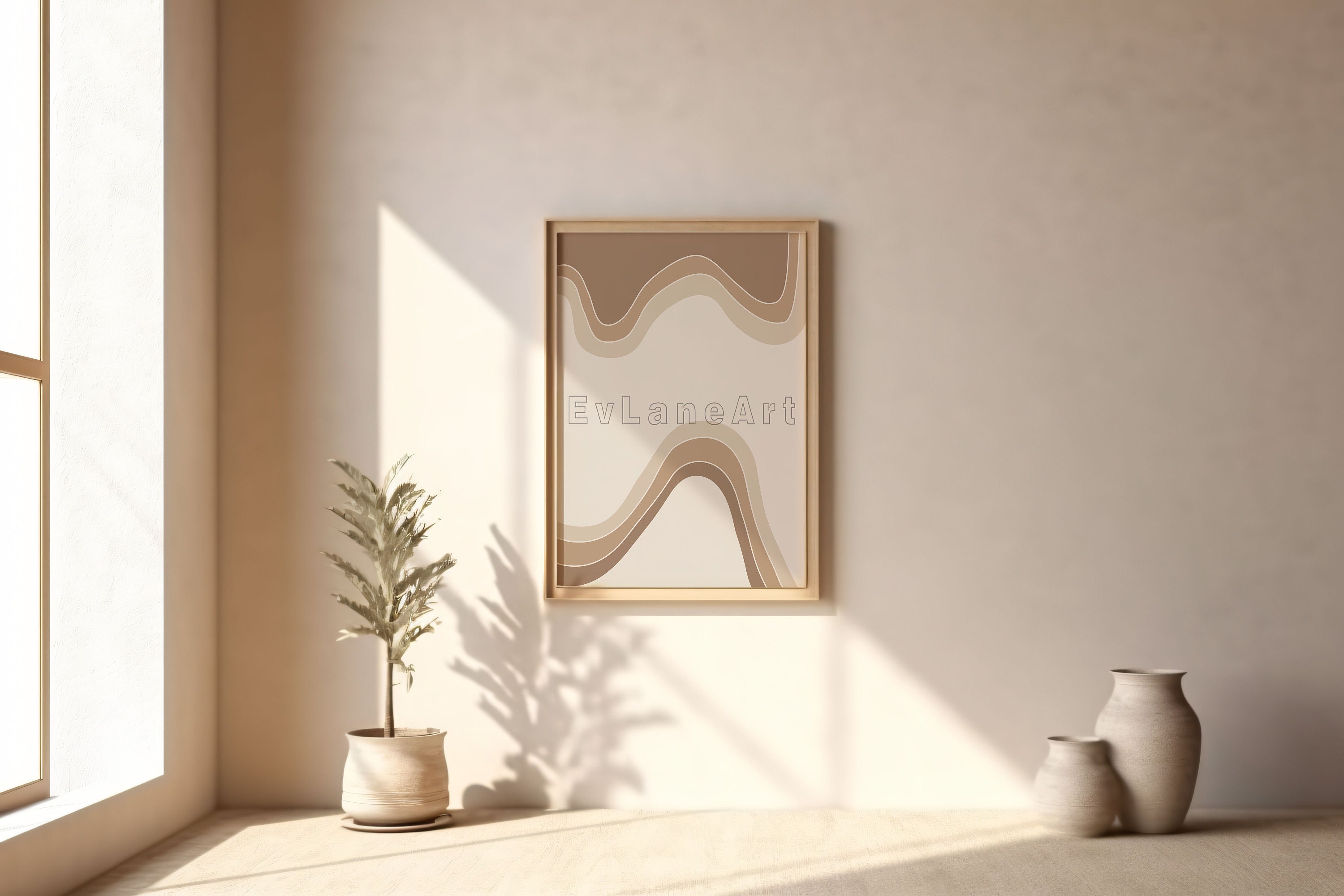 Neutral Wavy Line Wall Art, Aesthetic Room Decor, Retro Poster, Line ...