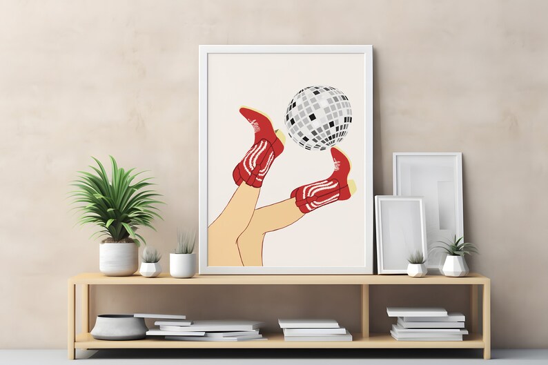 Cowgirl Boots Disco Ball Art Print, Retro Western Poster - Etsy