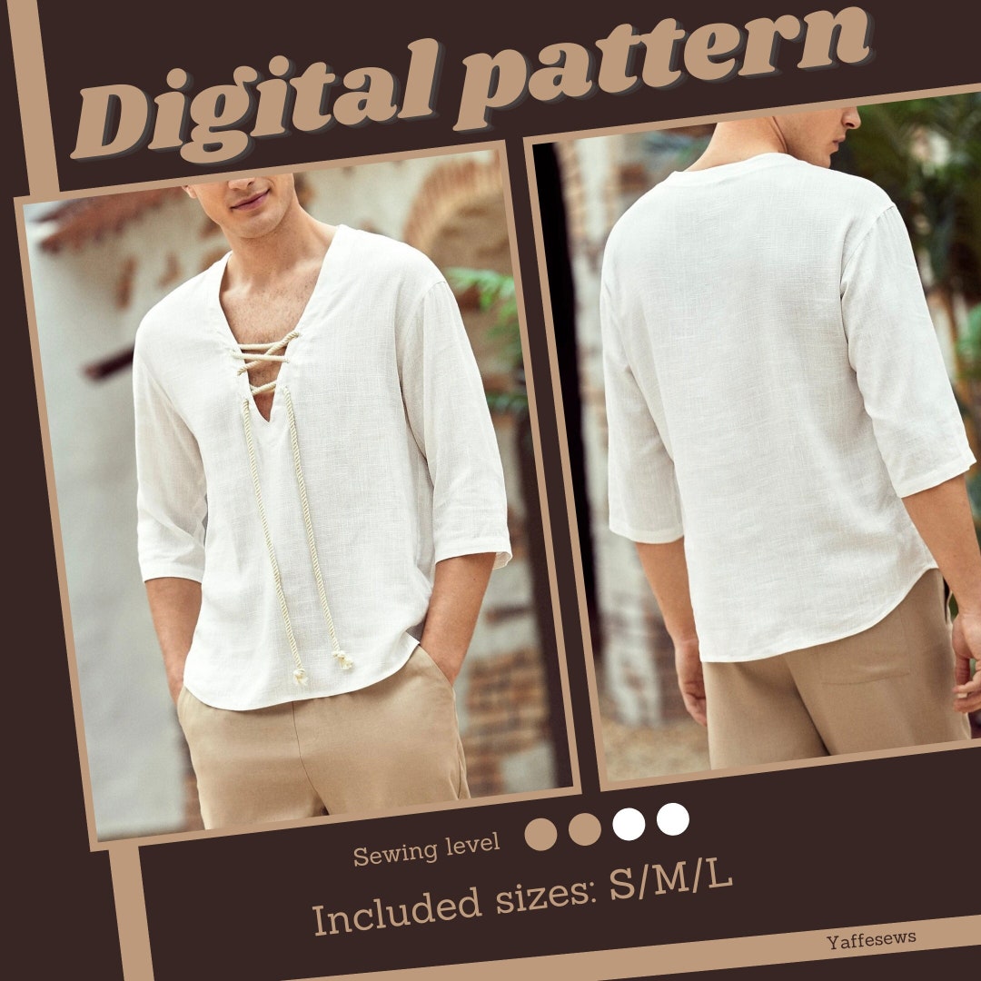 Men's Minimalist Shirt Sewing Pattern, Sizes S, M and L, V-neck and ...