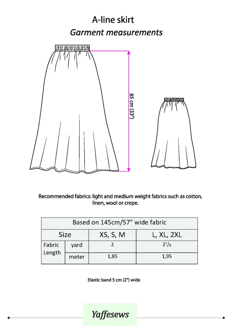 A-line Skirt Sewing Pattern, Summer Skirt Pattern Sizes XS-XXL, Indie ...