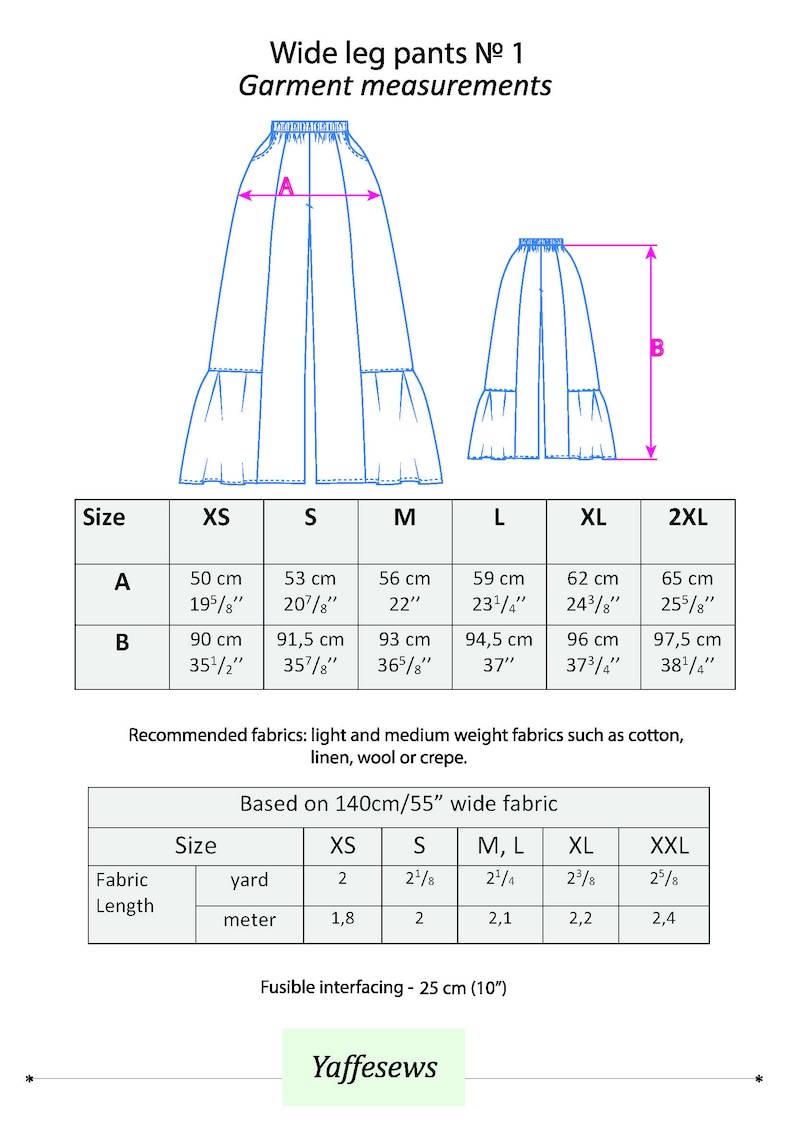 Wide Leg Pants Sewing Pattern, Instant Pdf Download, Sizes XS-2XL, Boho ...