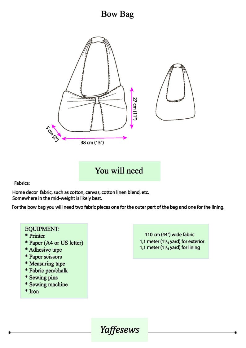 Bow Bag Sewing Pattern, Shoulder Bag Instant PDF - Etsy