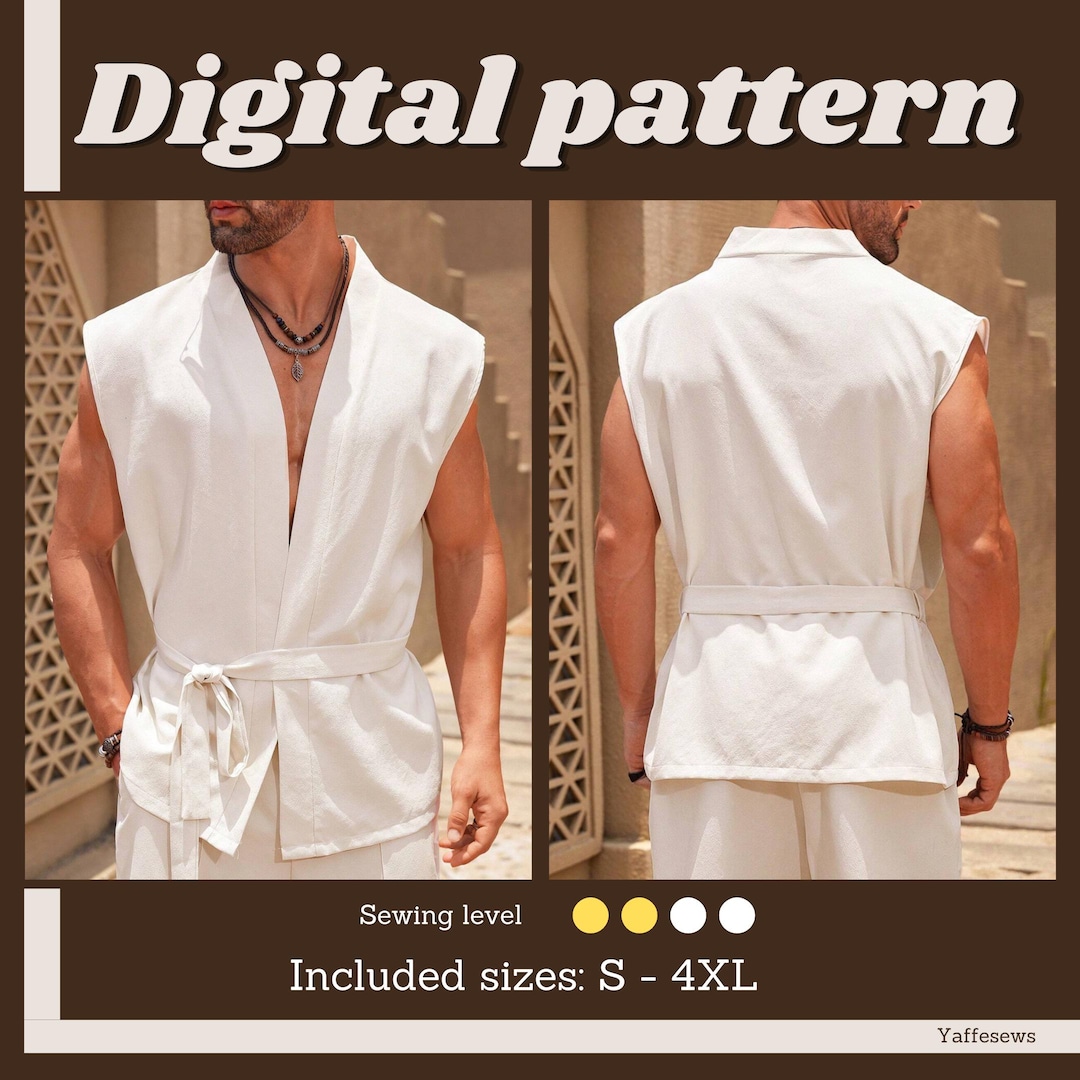 Men's Sleeveless Shirt Sewing Pattern, Instant PDF Download, Sizes S ...